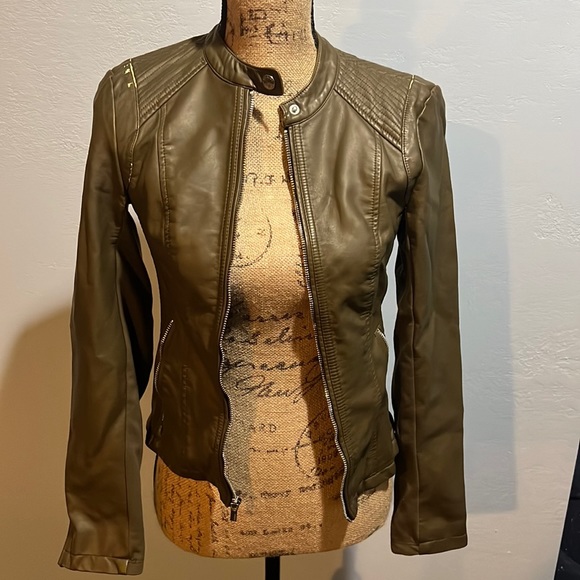 Express | Jackets & Coats | Express Olive Green Leather Jacket Xs ...